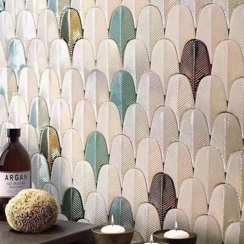 White Multi-Color Feather Mosaic Tile – Articture