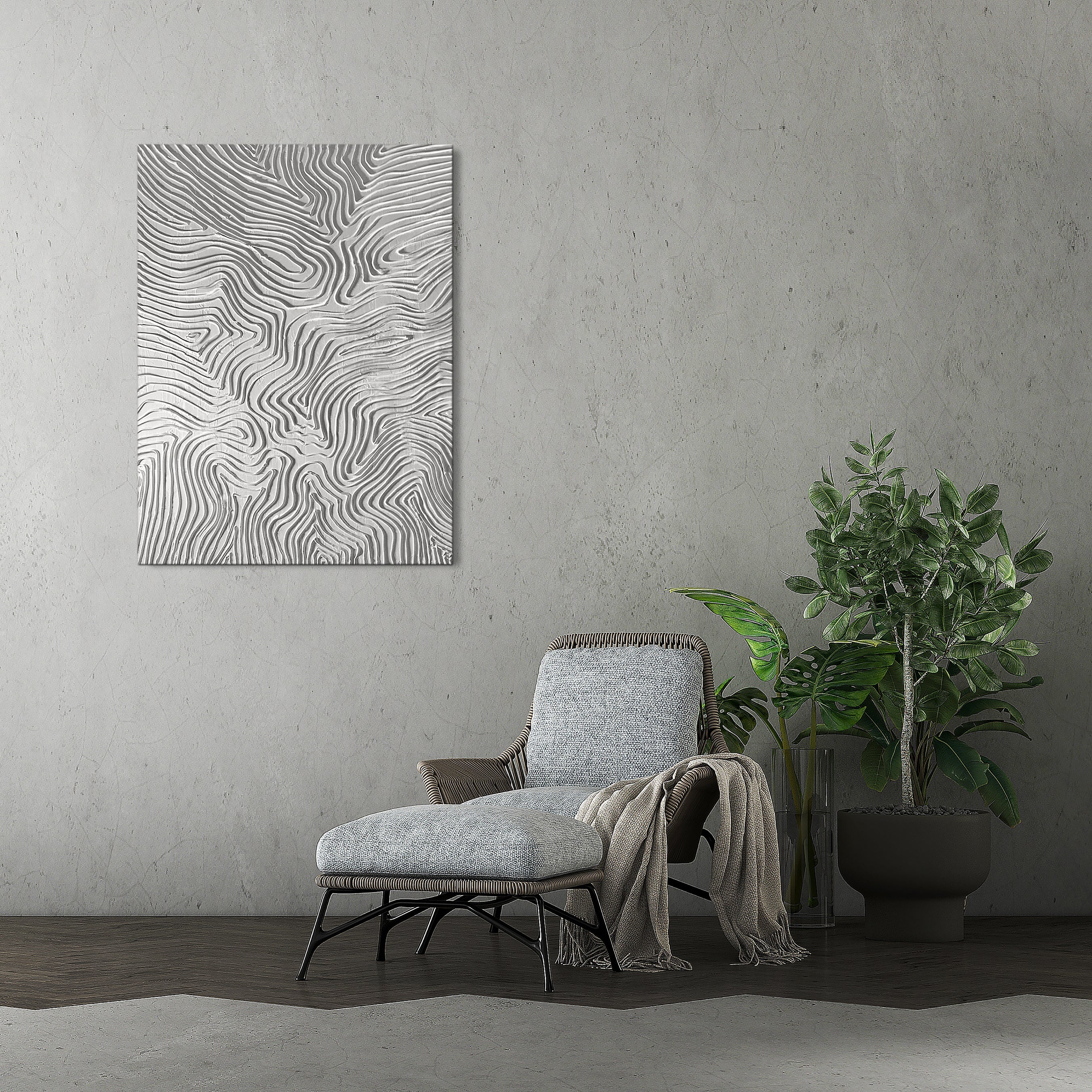 Organic White Line Texture Painting Wall Art – Articture