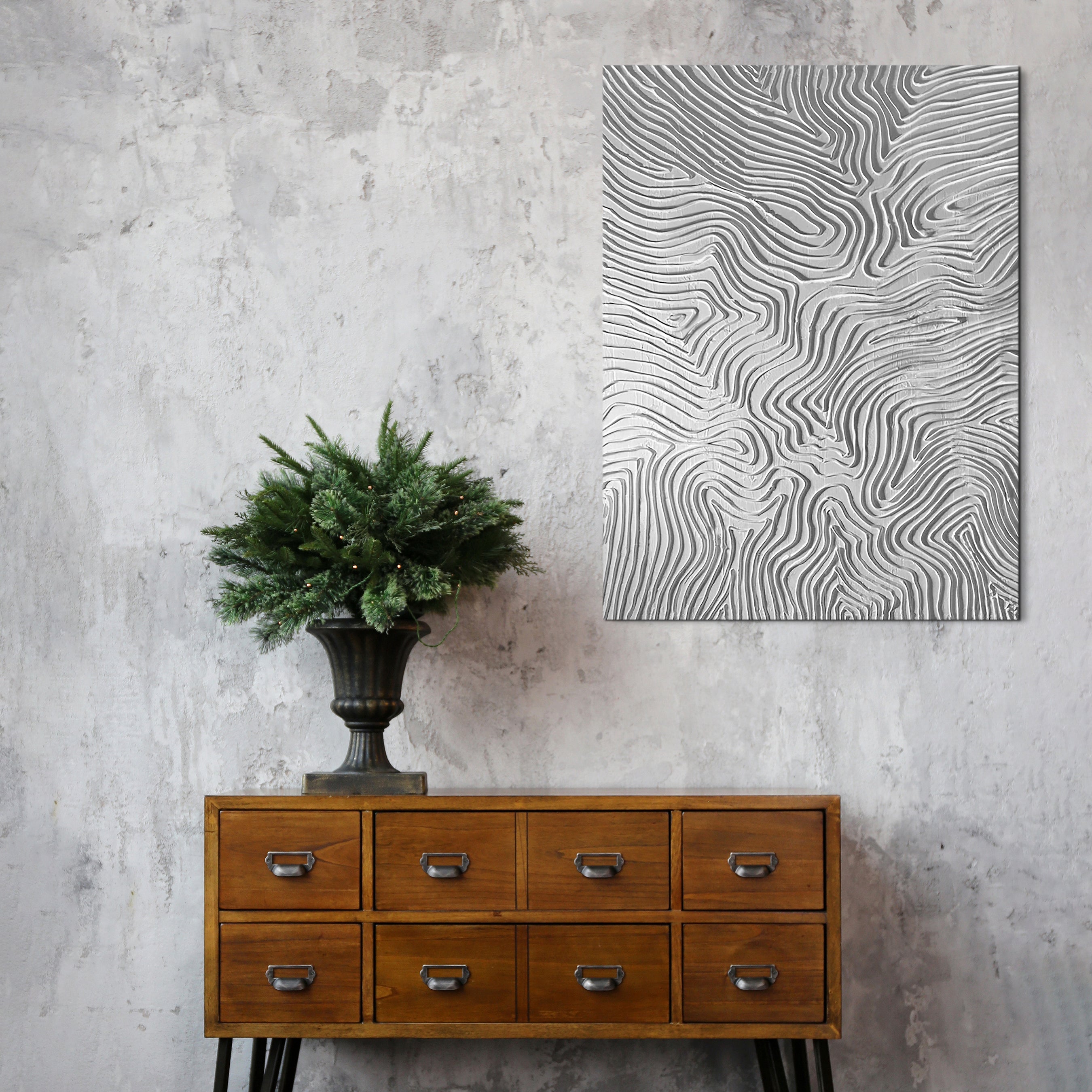Organic White Line Texture Painting Wall Art – Articture